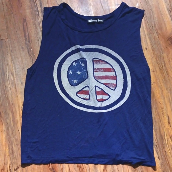 Tops | Sunset Rose Womens Sleeveless Navy Flag Peace Sign Tank | Poshmark